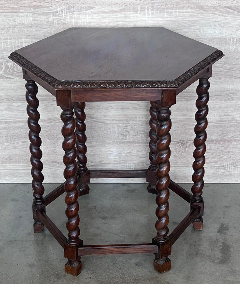 Antique Hexagonal Side or Center Walnut Table with Six Carved Legs For ...