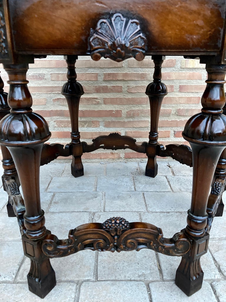 Antique Hexagonal Side or Center Walnut Table with Six Carved Legs For ...