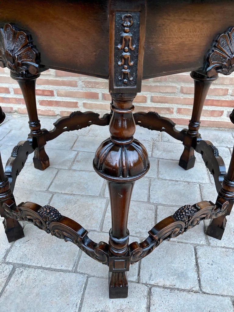 Antique Hexagonal Side or Center Walnut Table with Six Carved Legs For ...
