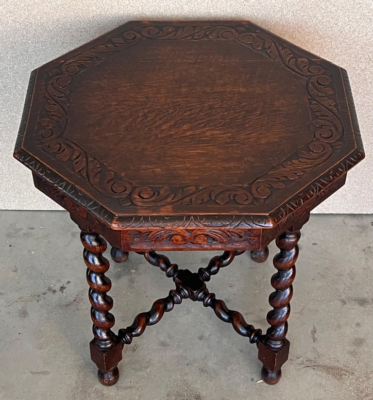 Antique Hexagonal Side or Centre Walnut Table with Six Carved Legs For ...