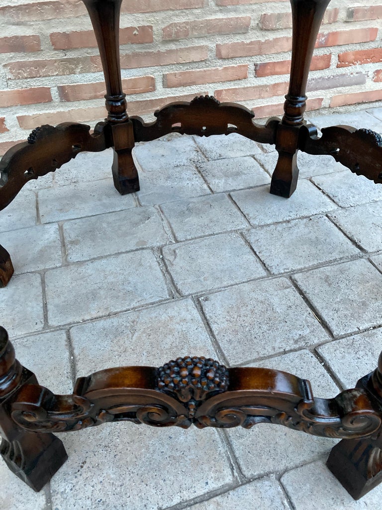 Antique Hexagonal Side or Center Walnut Table with Six Carved Legs For ...
