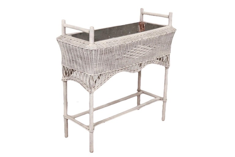 Antique Heywood Wakefield attr. White Wicker Planter For Sale at 1stDibs