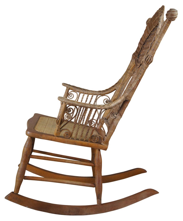 Antique Heywood Wakefield Victorian Wicker Rocking Arm Chair Rattan ...