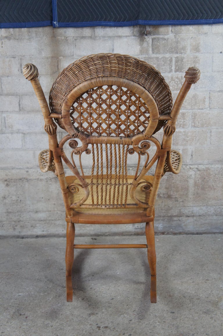 Antique Heywood Wakefield Victorian Wicker Rocking Arm Chair Rattan ...