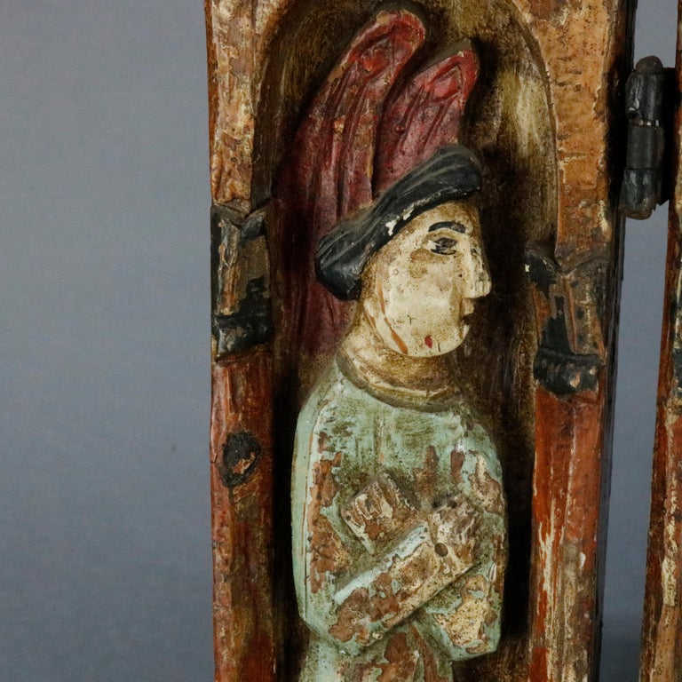 High Relief Carved and Polychromed Triptych Russian Orthodox Icon, 18th ...