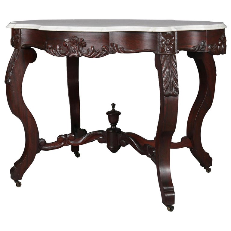 Antique High Victorian Carved Walnut and Marble Turtle Top Centre Table ...