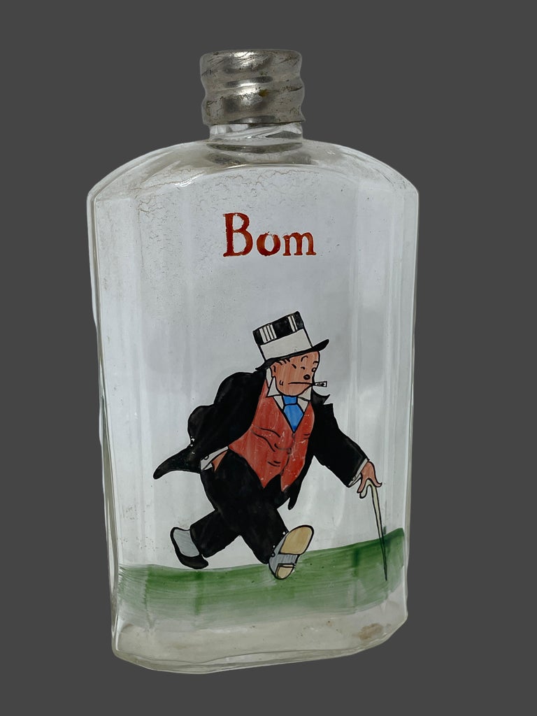 Antique Hip Flask Hand Painted Drunk Gentleman Motif, Sweden, Early ...
