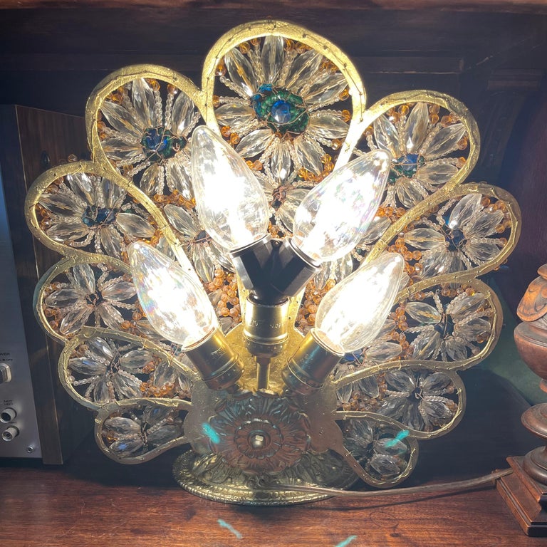 Antique Hollywood Regency Bohemian Beaded and Gilt Bronze Peacock Lamp ...