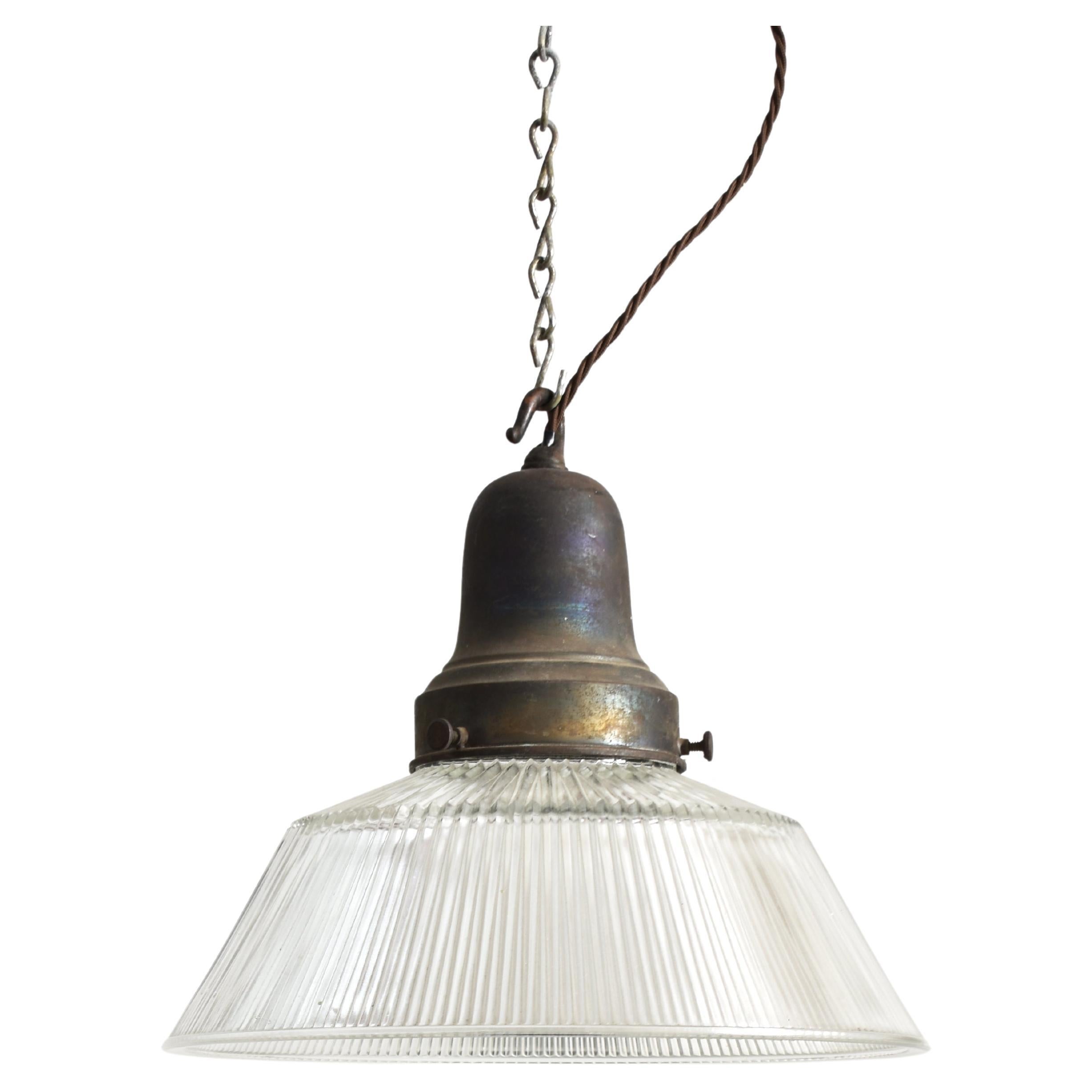 Antique Holophane Prismatic Church Pendant Light - Blue Tint For Sale ...