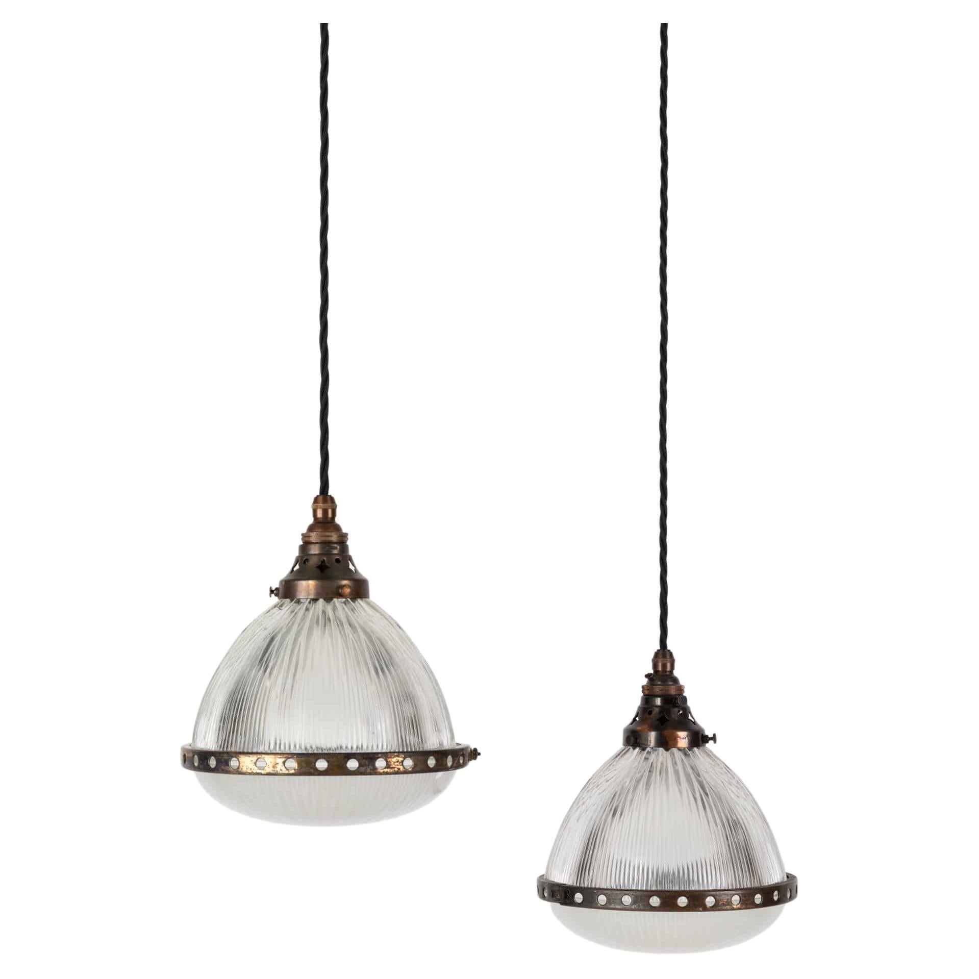 Antique Holophane ''Excellite'' French Prismatic Glass Pendant Lamp, C ...