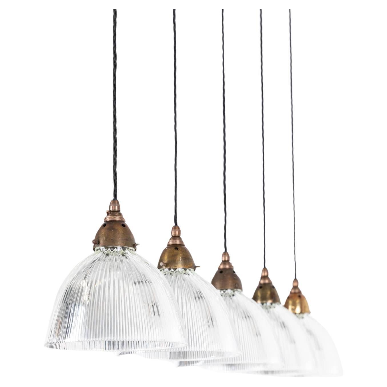 Antique Holophane Prismatic Glass Pendant Lights with Brass Galleries ...