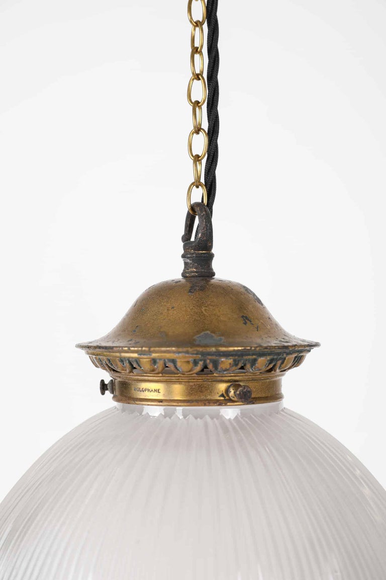Antique Holophane 'Reflector-Refractor' Prismatic Glass Pendant Lamps ...