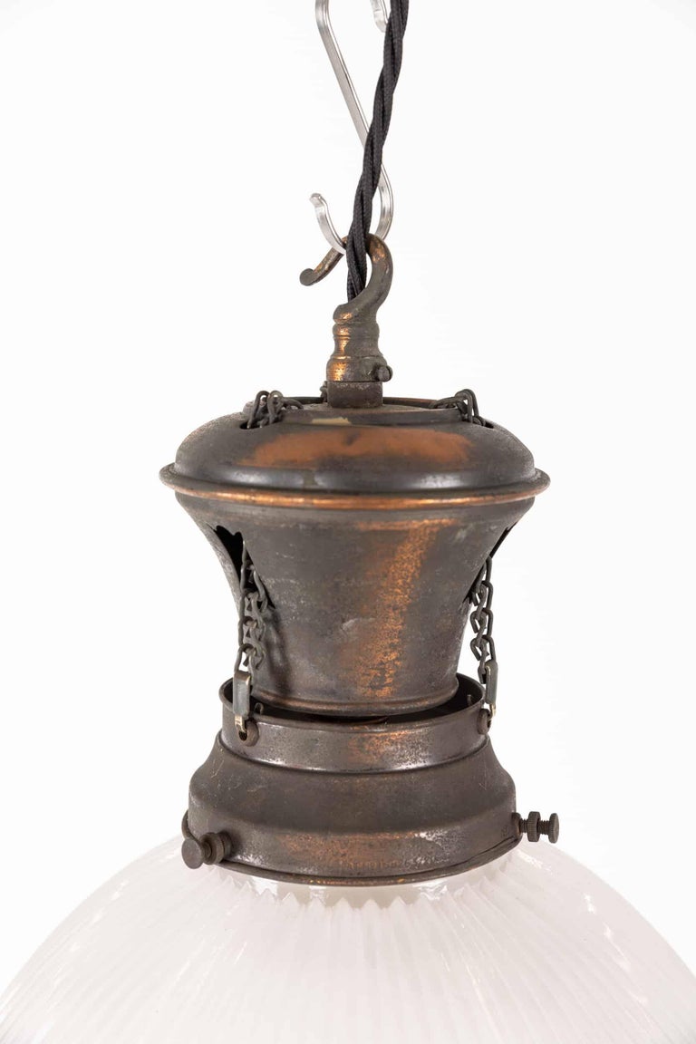 Antique Holophane 'Reflector-Refractor' Prismatic Glass Pendant Light ...