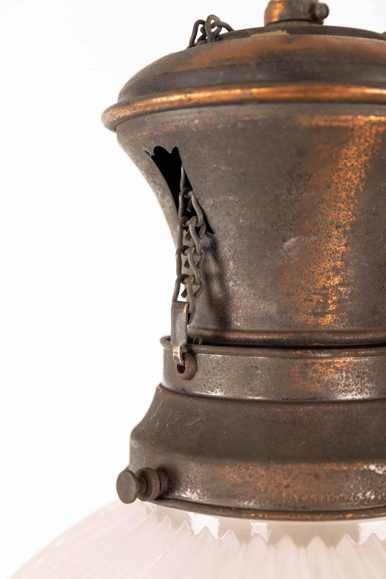 Antique Holophane 'Reflector-Refractor' Prismatic Glass Pendant Light ...