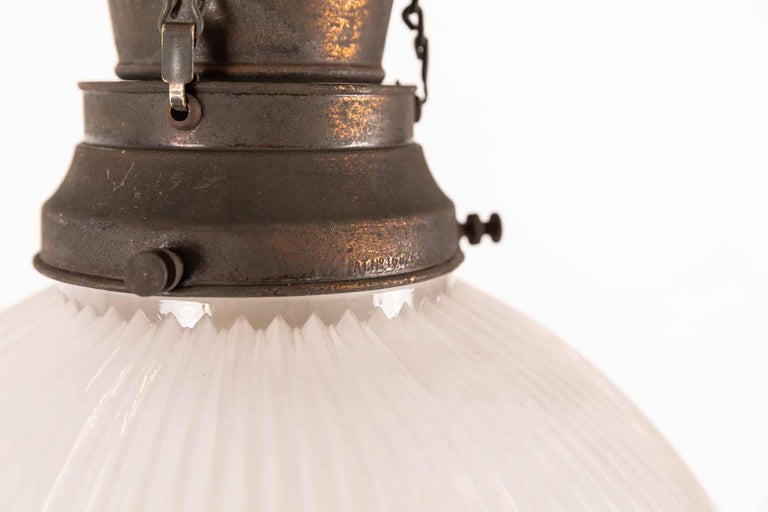 Antique Holophane 'Reflector-Refractor' Prismatic Glass Pendant Light ...