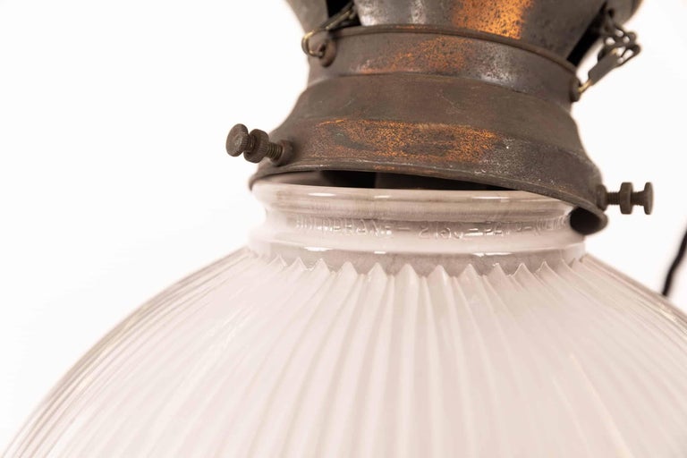 Antique Holophane 'Reflector-Refractor' Prismatic Glass Pendant Light ...