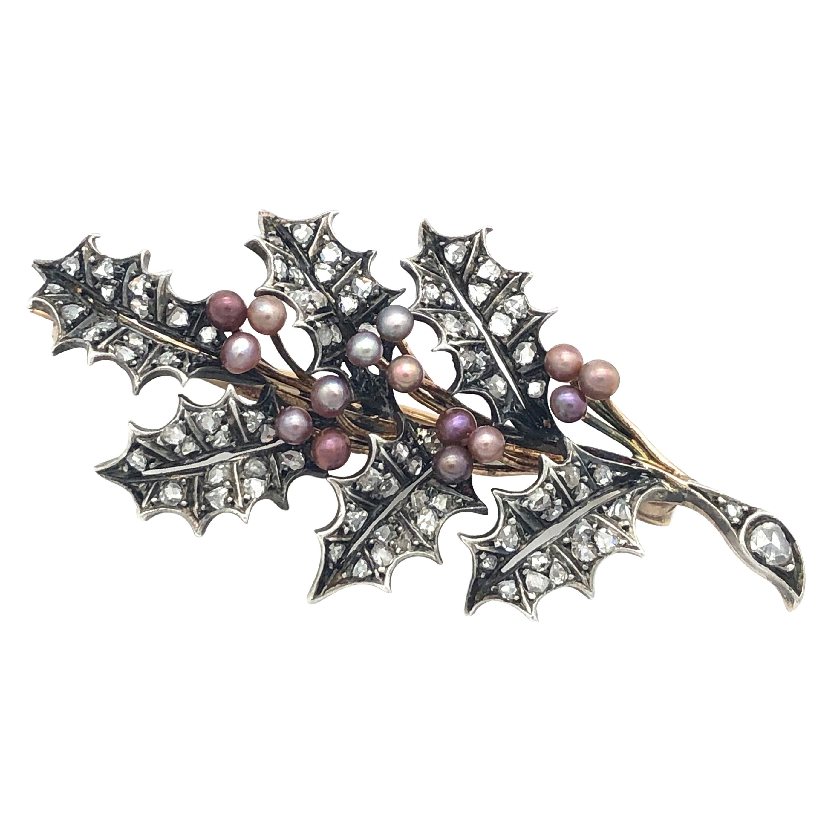 Holly and Berries Jade Coral and Gold Brooch at 1stDibs