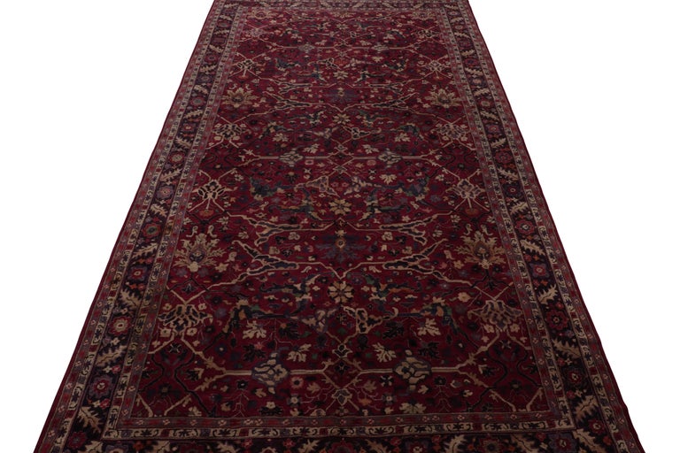 Antique Hooked Rug in Rich Burgundy with Beige and Purple Floral by Rug ...