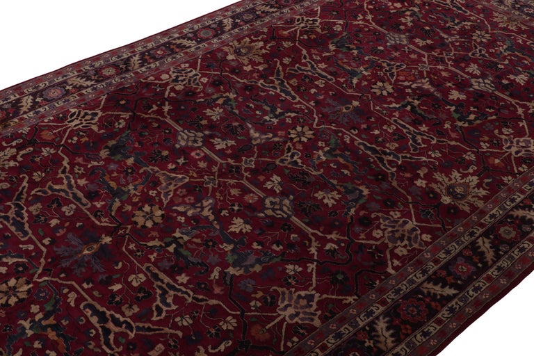 Antique Hooked Rug in Rich Burgundy with Beige and Purple Floral by Rug ...