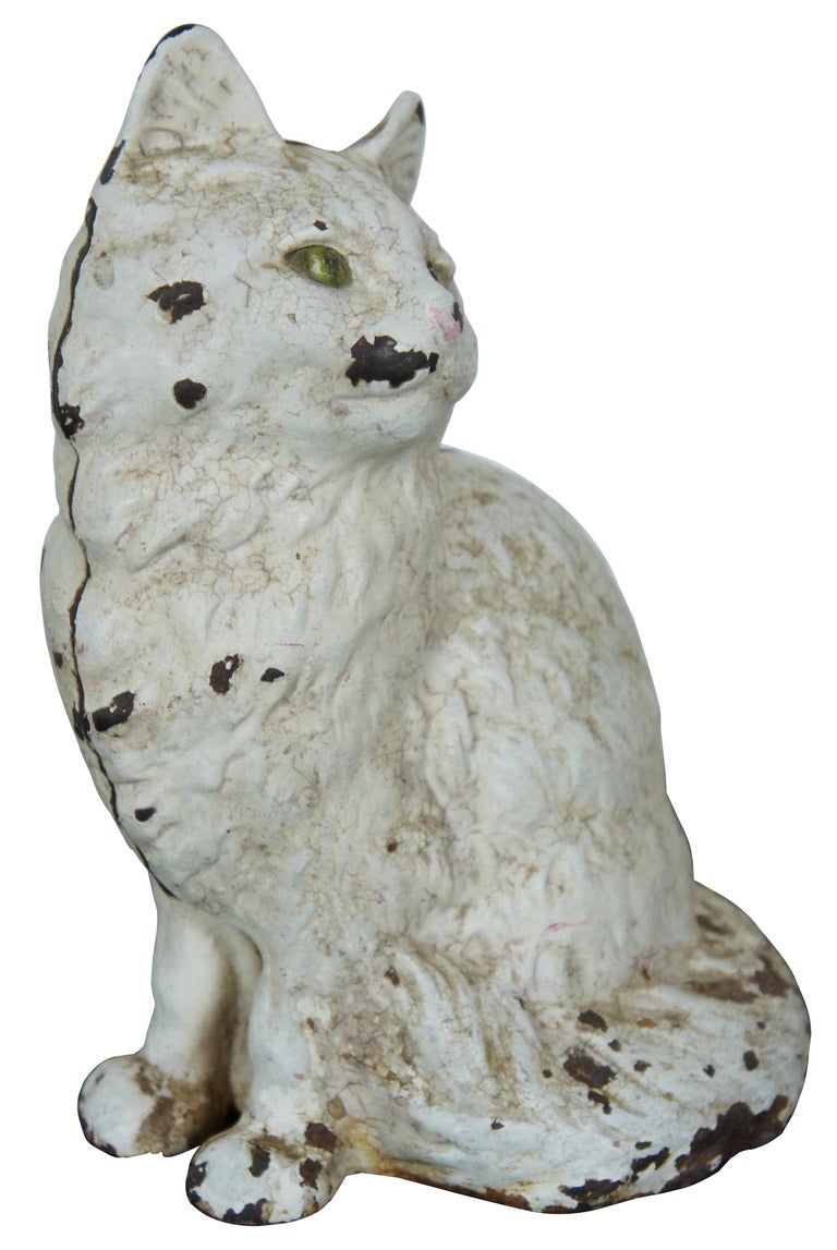 Antique Hubley Cast Iron White Persian Cat w Green Eyes Doorstop #802 ...