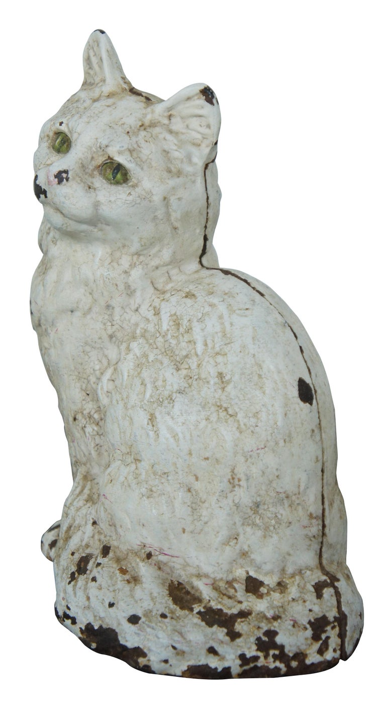 Antique Hubley Cast Iron White Persian Cat w Green Eyes Doorstop #802 ...