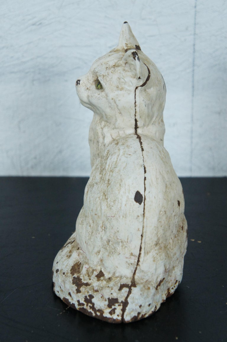 Antique Hubley Cast Iron White Persian Cat w Green Eyes Doorstop #802 ...