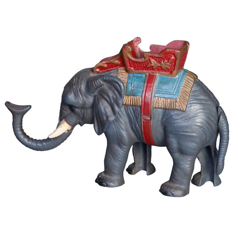 Antique Hubley School Figural Circus Elephant Iron Coin Bank, Early ...