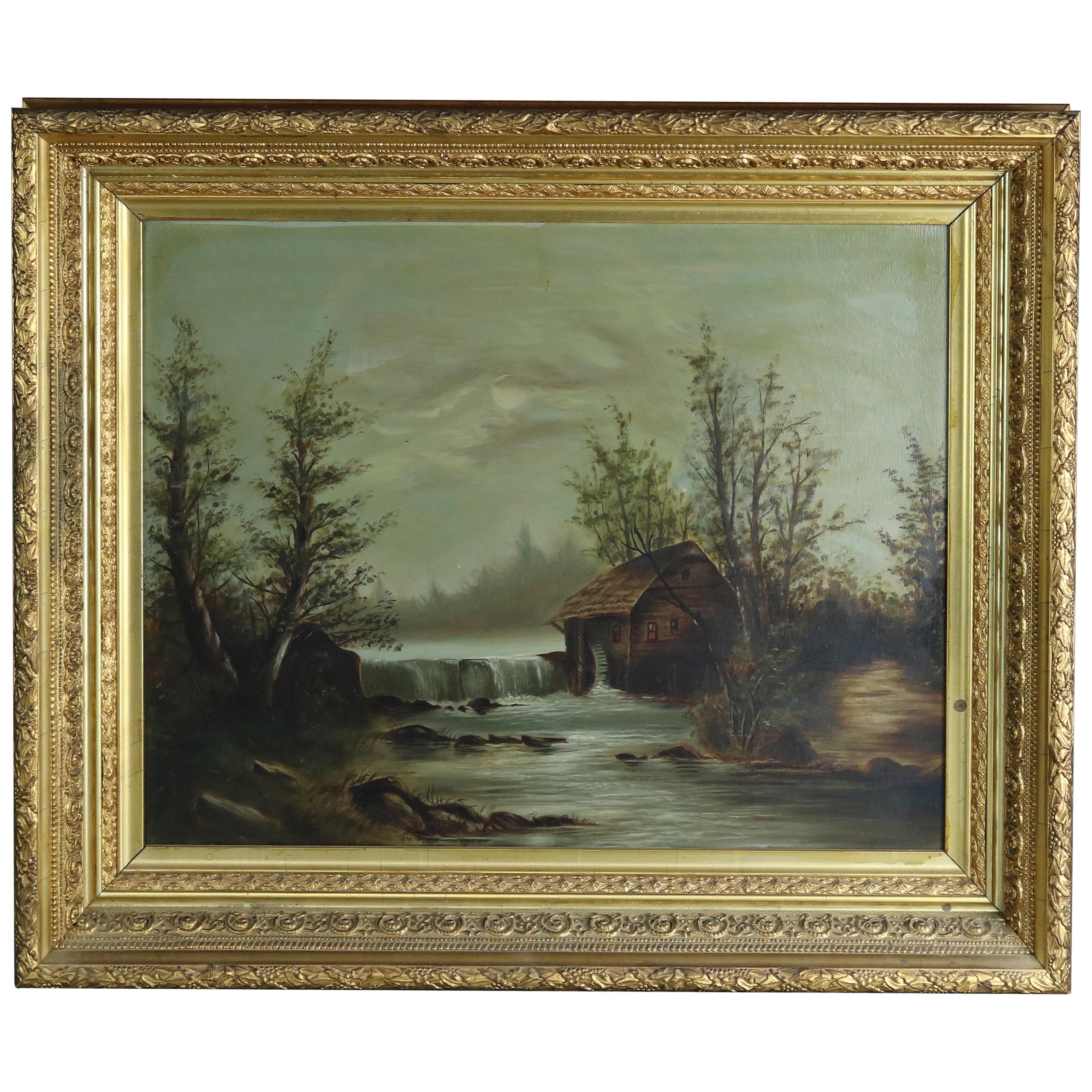 Antique Continental Oil on Canvas, Landscape Village Scene, Signed ...