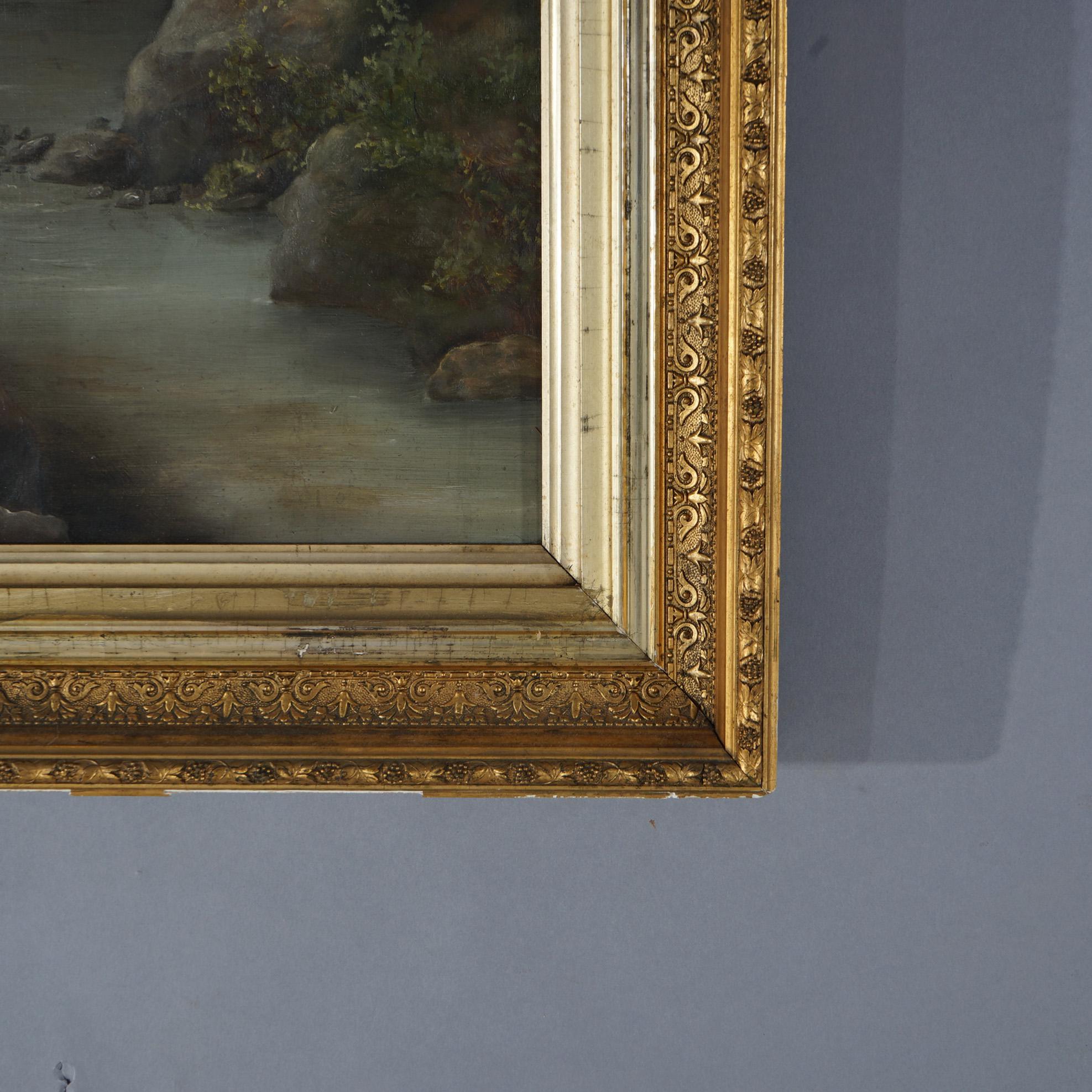 Antique Hudson River School Oil Painting Landscape, Signed and dtd 1883 ...