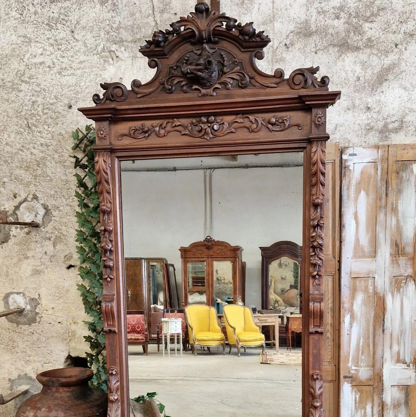 Antique Huge French Mirror Chateau Hunting Lodge Walnut 19th century For Sale at 1stDibs
