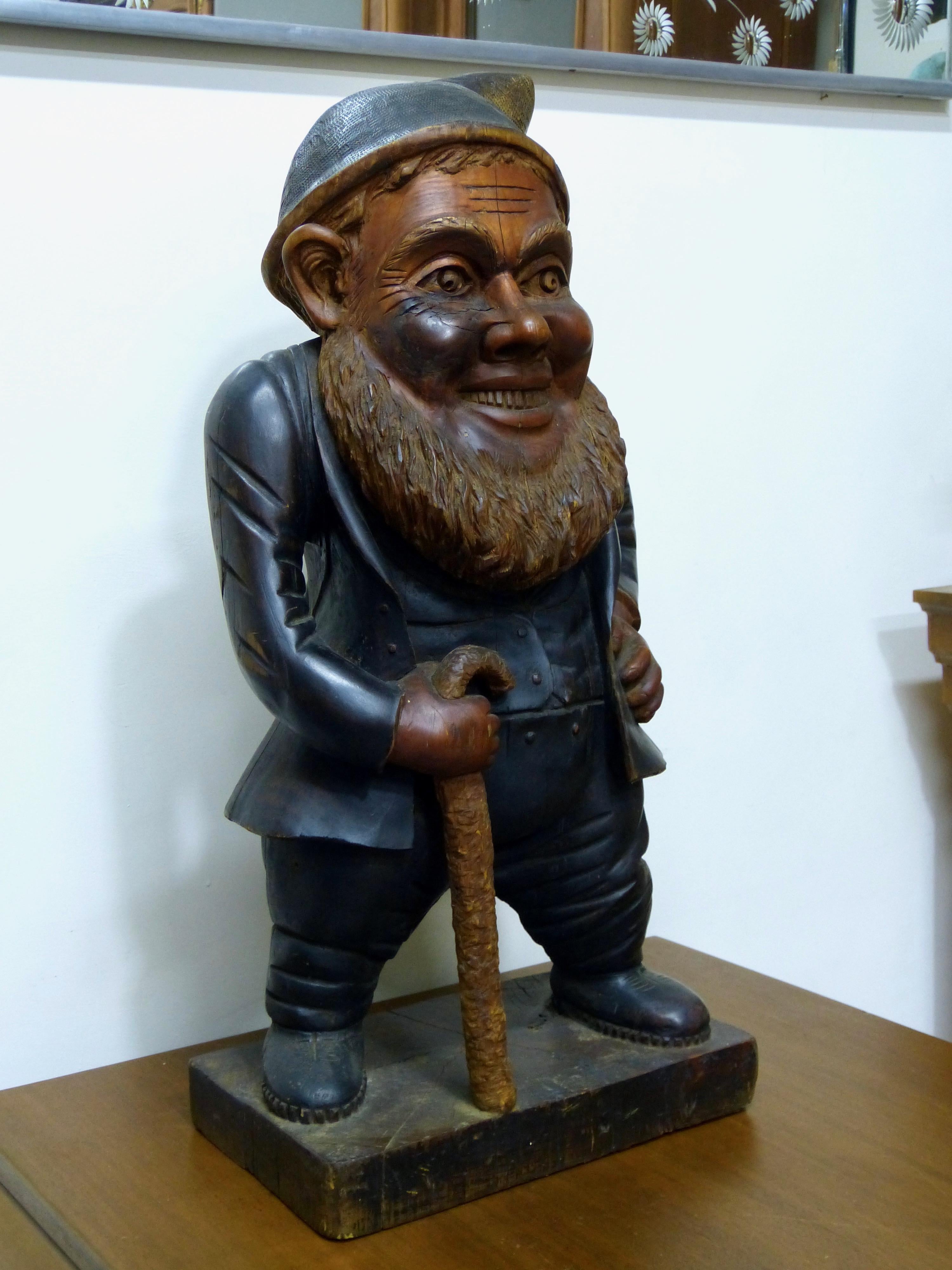 Antique Huge Rare Hand Carved Black Forest Wood Gnome Made in Germany ...