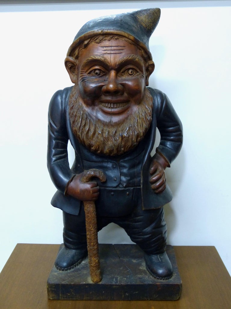 Antique Huge Rare Hand Carved Black Forest Wood Gnome Made in Germany ...