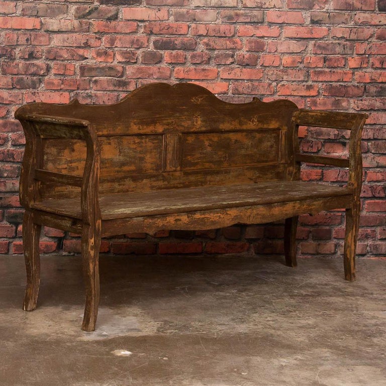 Antique Hungarian Country Pine Bench with Original Paint at 1stDibs ...