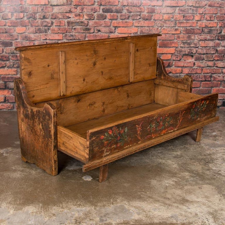 Antique Hungarian Folk Art Painted Storage Bench at 1stDibs