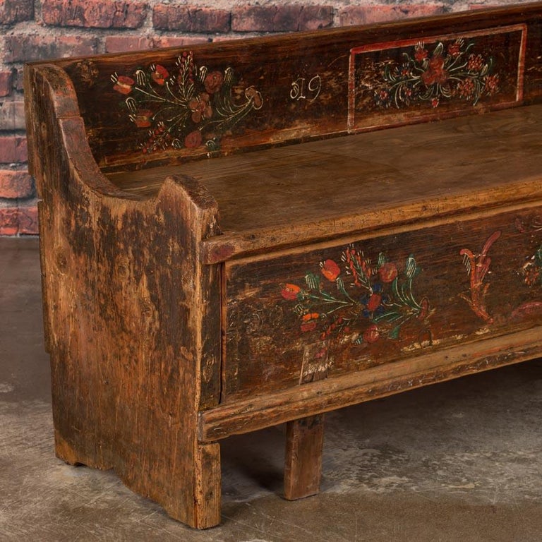 Antique Hungarian Folk Art Painted Storage Bench at 1stDibs