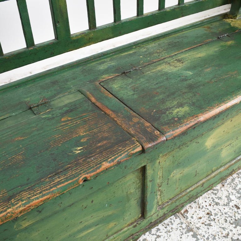 Antique Hungarian Settle Storage Bench, Dark Green For Sale at 1stDibs