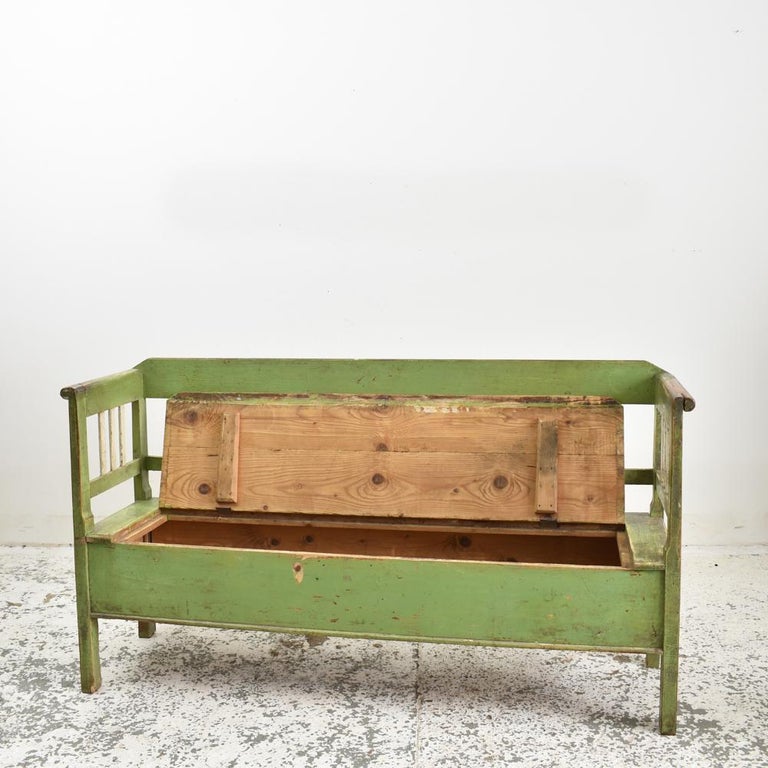 Antique Hungarian Settle Storage Bench, Pale Green at 1stDibs