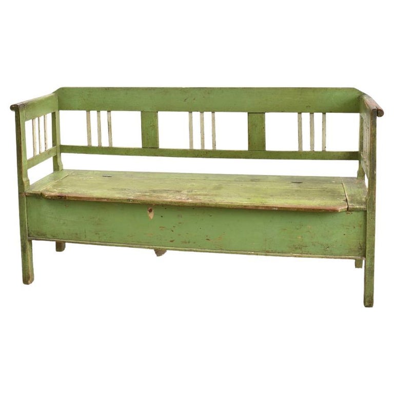 Antique Hungarian Settle Storage Bench, Pale Green at 1stDibs