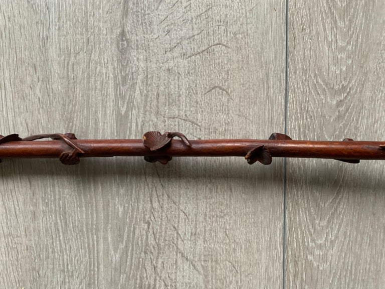 Hunting Cane Walking Stick with Carved Terrier Head and Leaves All ...