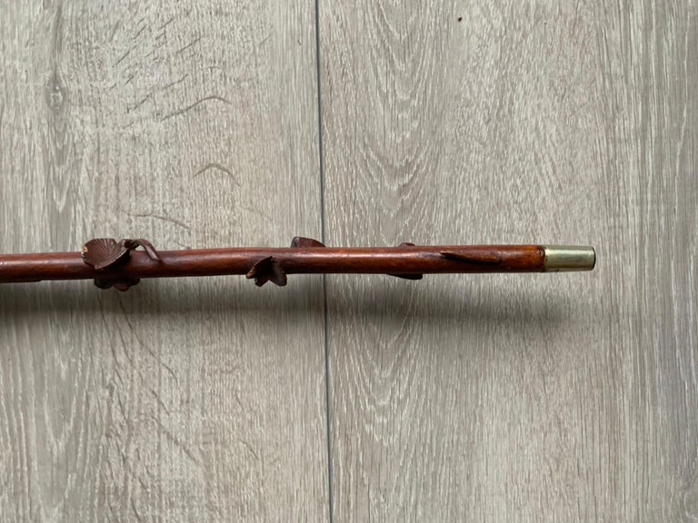 Hunting Cane Walking Stick with Carved Terrier Head and Leaves All ...