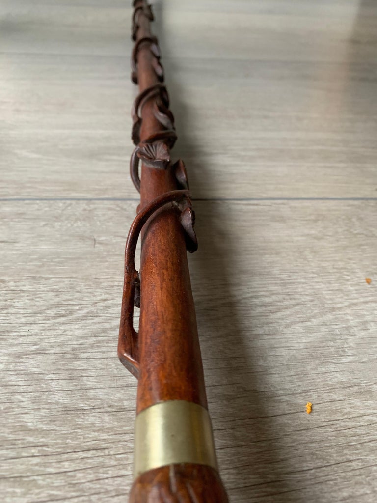 Hunting Cane Walking Stick with Carved Terrier Head and Leaves All ...