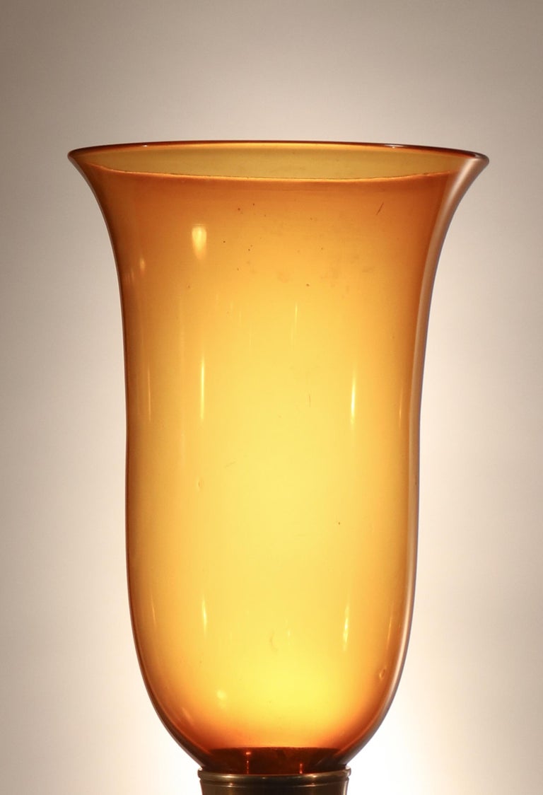 Antique Hurricane Shade Wall Sconces with Amber Colored Glass at 1stDibs