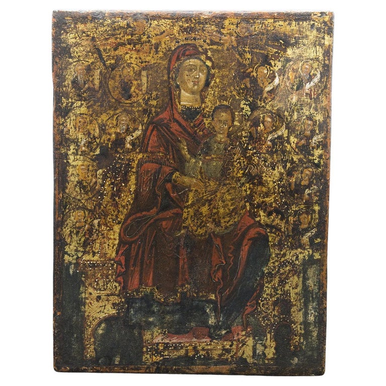 Antique Icon 12 Apostles and the Virgin Mary with Christ For Sale at 1stDibs