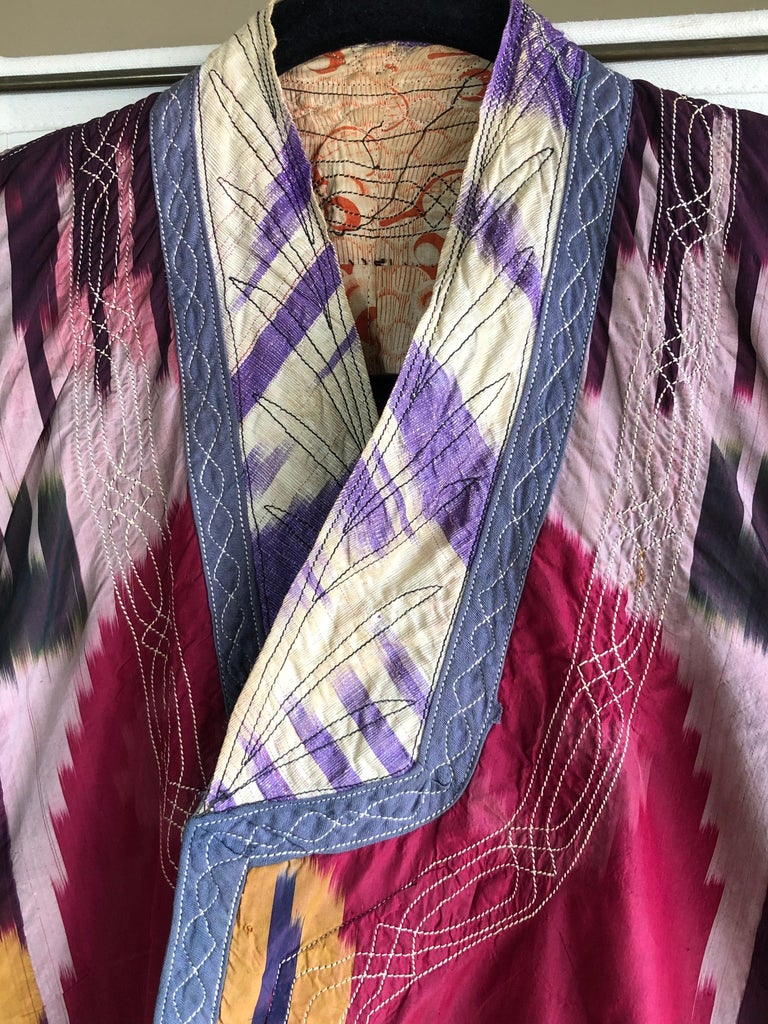 Antique Ikat Dyed Uzbek Silk Robe For Sale at 1stDibs | uzbek robe ...