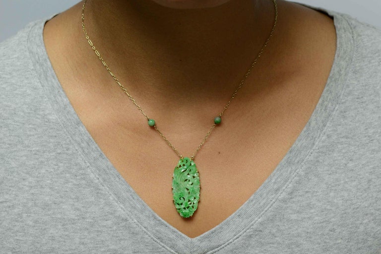 Antique Imperial Jade Pendant Necklace Art Deco Natural Type A Jadeite ...