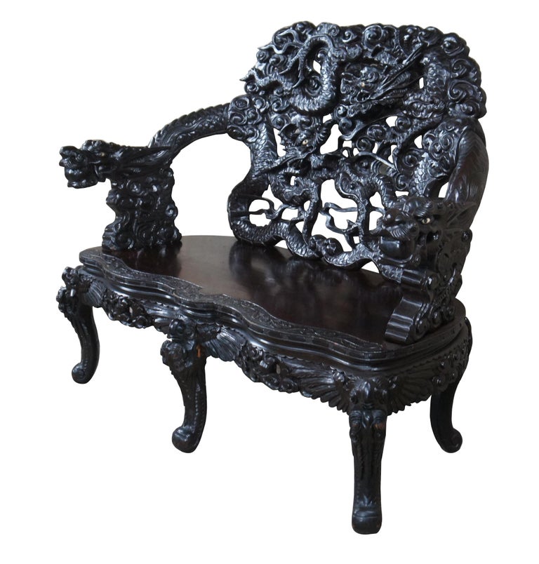 Antique Imperial Meiji Japanese Ebonized High Relief Carved Dragon ...