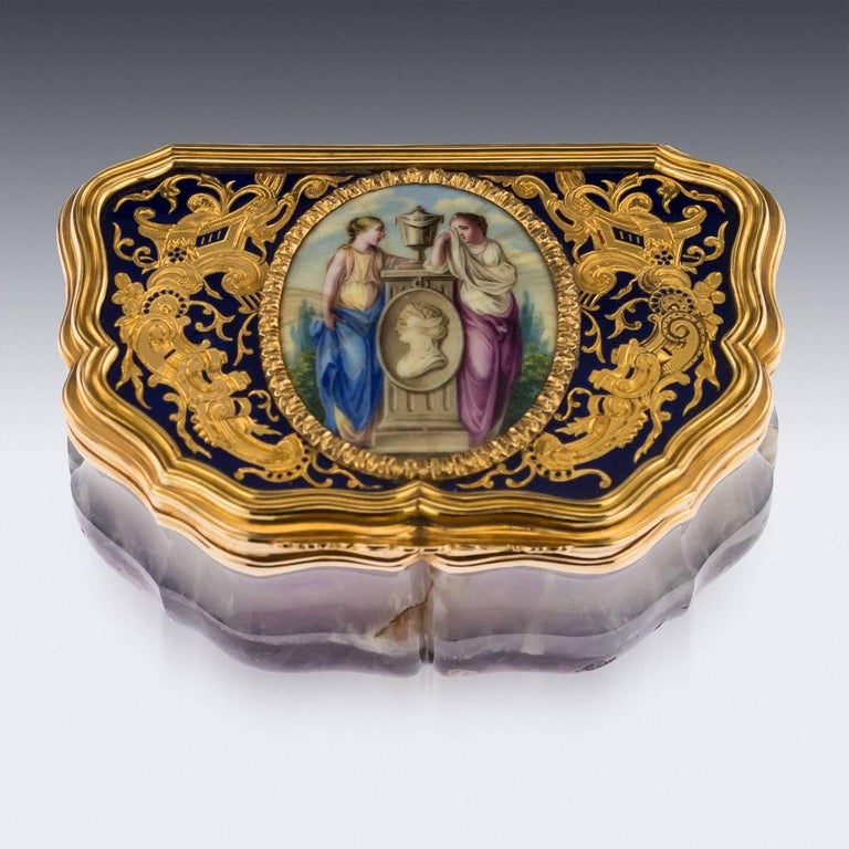 Antique Imperial Russian 14-Karat Gold, Enamel and Amethyst Snuff Box ...