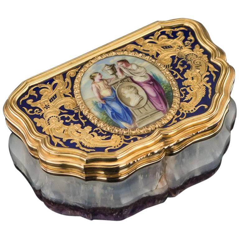 Antique Imperial Russian 14-Karat Gold, Enamel and Amethyst Snuff Box ...