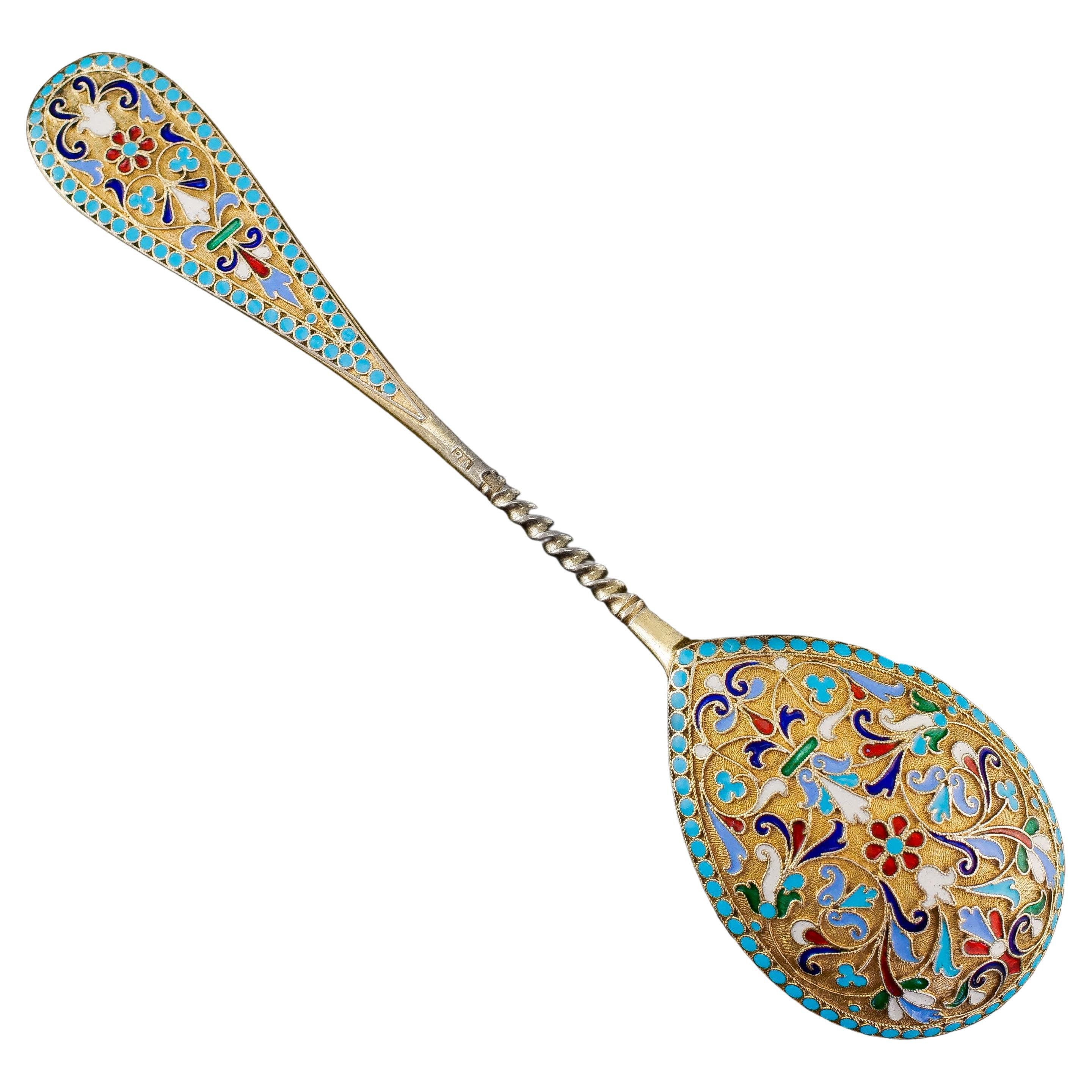 Russian Silver and Shaded Cloisonne Enamel Tea / Kvosh Spoon by Maria ...