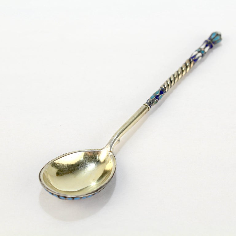 Antique Imperial Russian Silver and Cloisonne Enamel Tea or Kvosh Spoon ...